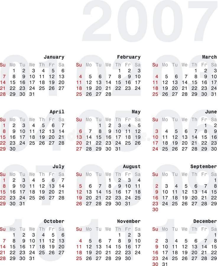 ημερολόγιο του 2007 διανυσματική απεικόνιση. εικονογραφία από - 1618988