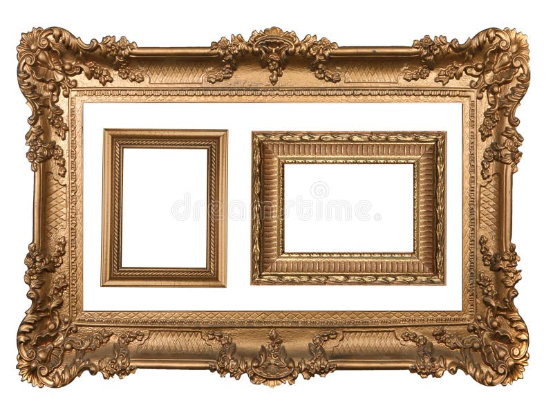 3 Decorative Gold Empty Wall Picture Frames Stock Image - Image of ...