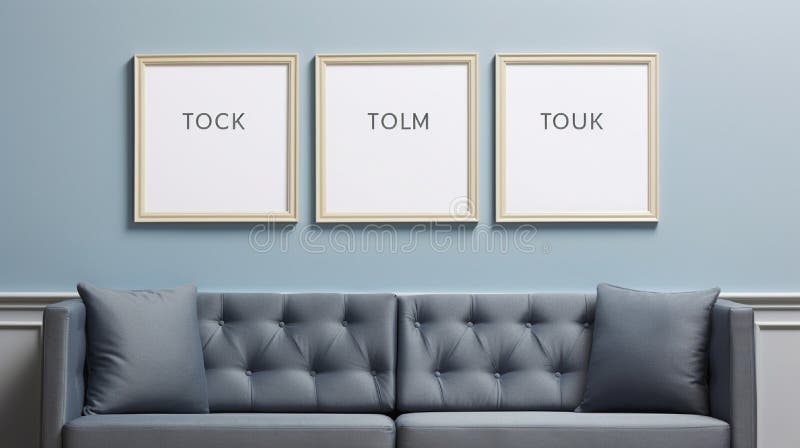 3 Hanging Frames Mockup, Blue Couch and Frames Mockup, Living Room ...