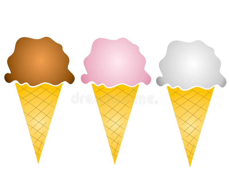 3 Ice Cream Cones Clip Art stock illustration. Illustration of color ...