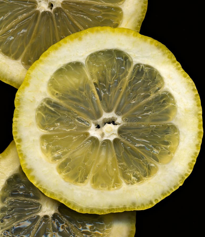 3 Lemon Slices on Black Background Stock Image - Image of space, fruit ...
