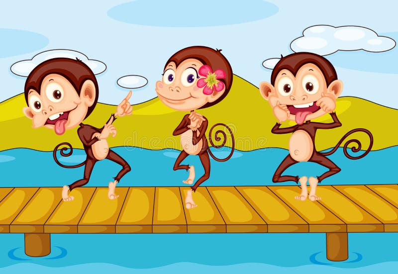 3 monkeys stock vector. Illustration of play, mountain - 24538622