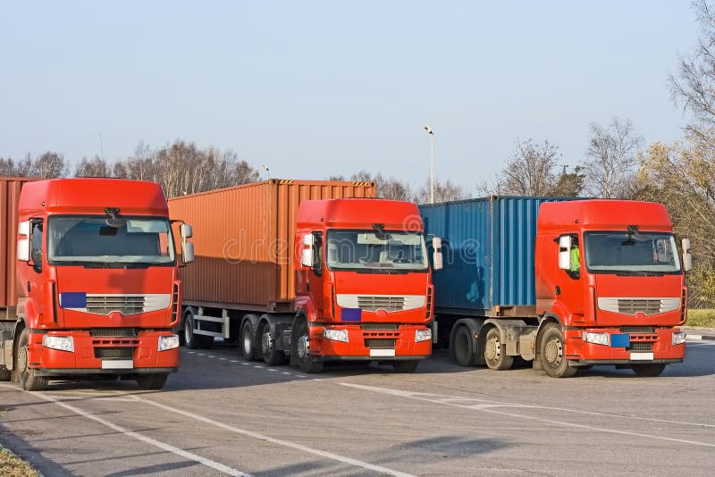3 Semi Trucks at Warehouse Loading Dock of My Port Stock Photo - Image ...