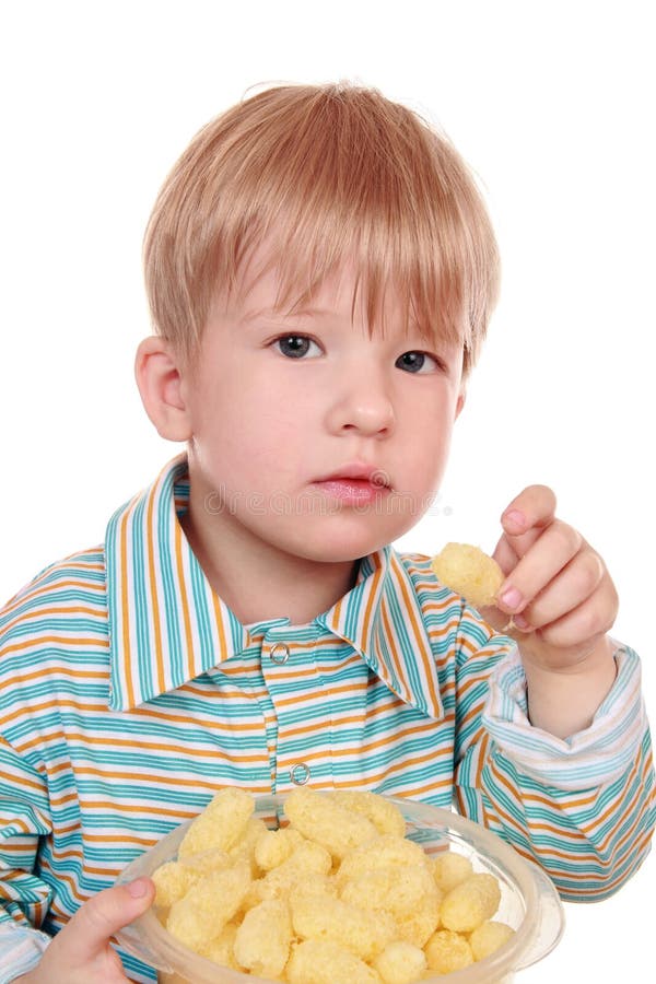 3-year-old Kid Eating Cornflakes Stock Photo - Image of childhood ...