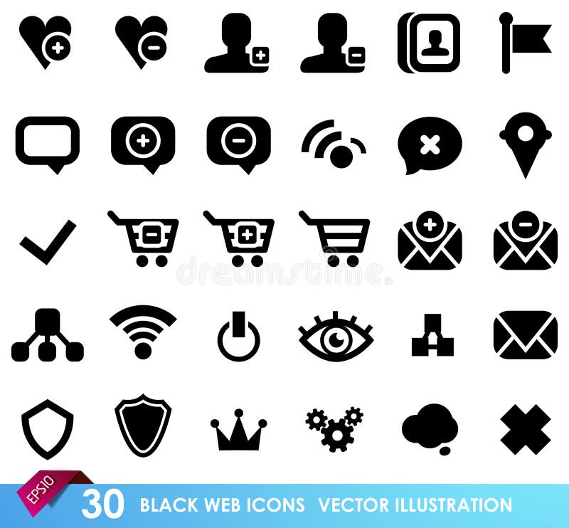 30 Black Web Icons Isolated on White Stock Vector - Illustration of ...