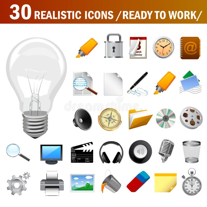 30 realistic icons stock illustration. Illustration of icon - 11817975