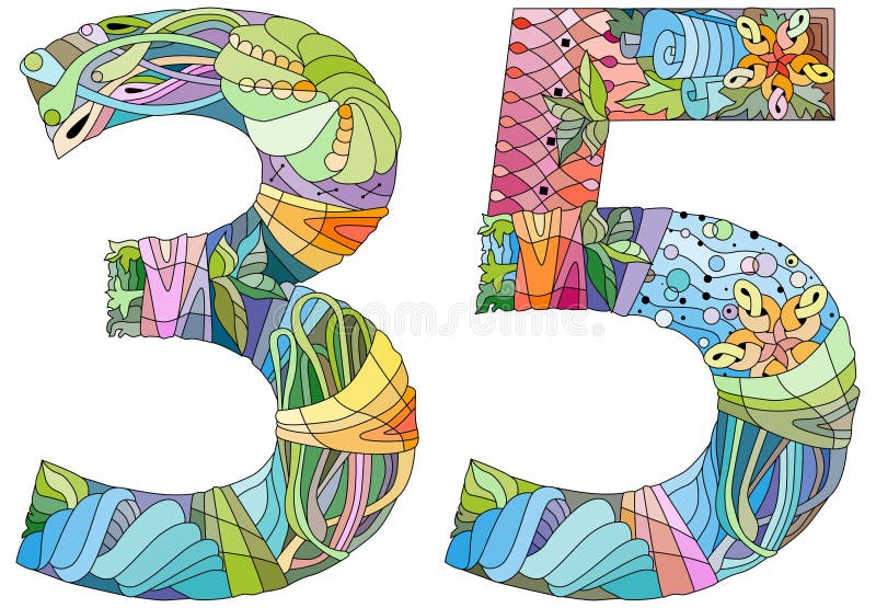35 Number Vintage Font. Engraving Design. Vector Illustration. Stock ...