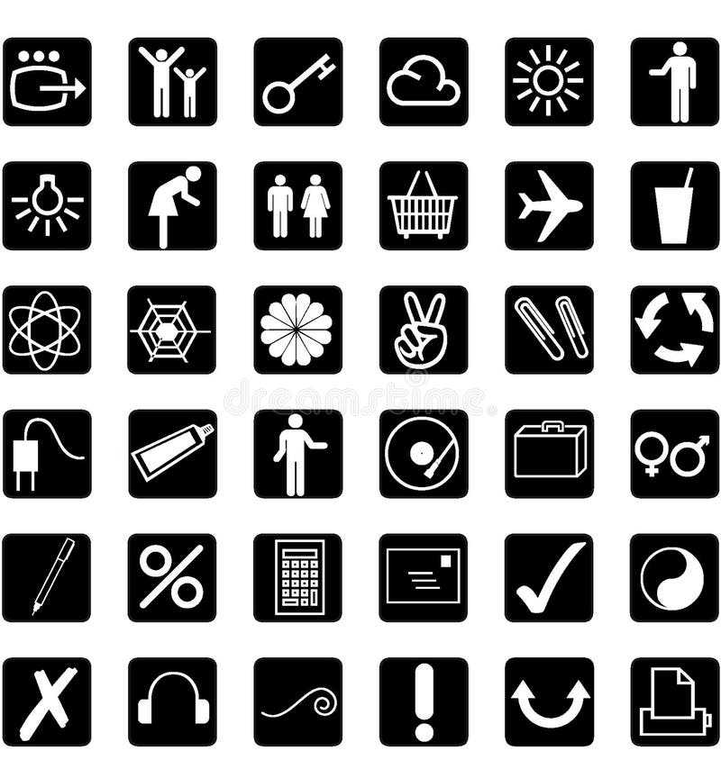 36 Different Icons - White - Background Black Stock Vector ...