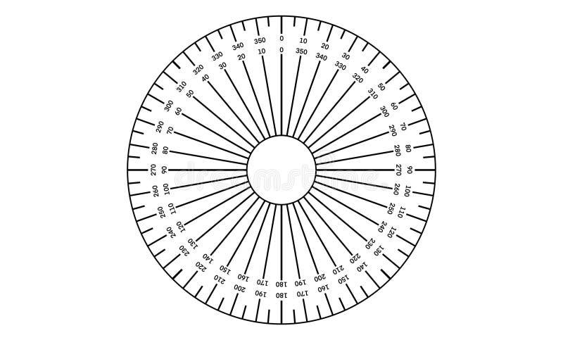 360 Degree Circular Protractor Diagram for Geometry, Illustration of a Full Circle 360-degree ...