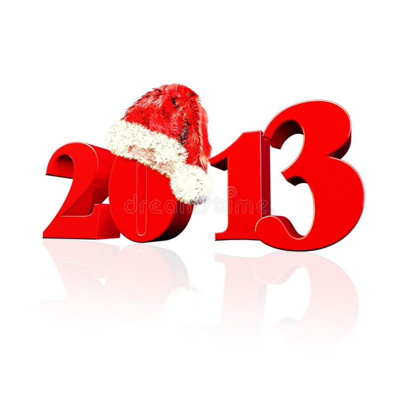 3D 2013 Year Text, Title 3d Render with Santa Hat Stock Illustration ...