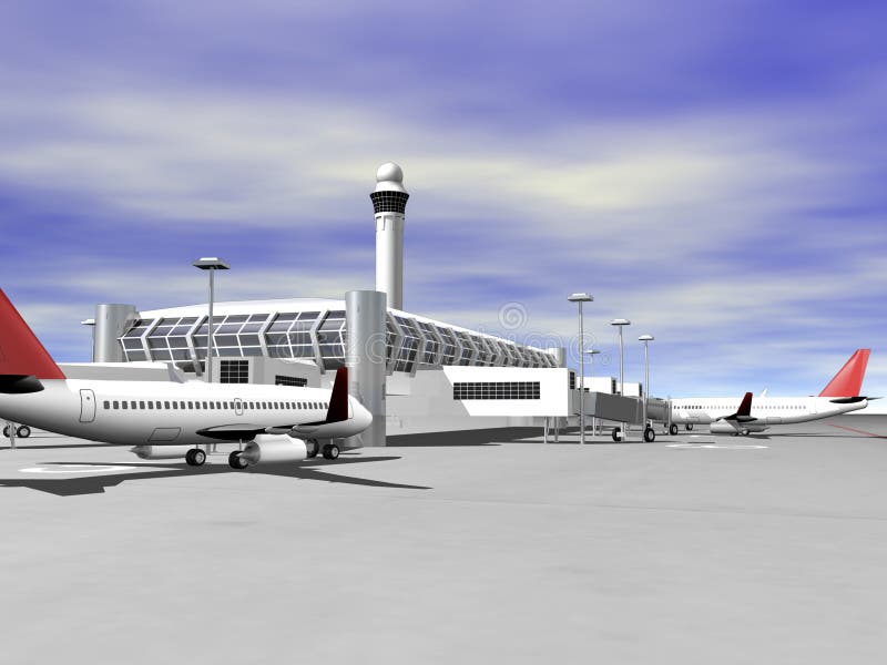 3D airport side view stock illustration. Illustration of aircraft - 3502463