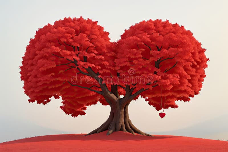 3D Animation Style Red Maple Tree in the Shape of a Heart. Ai ...