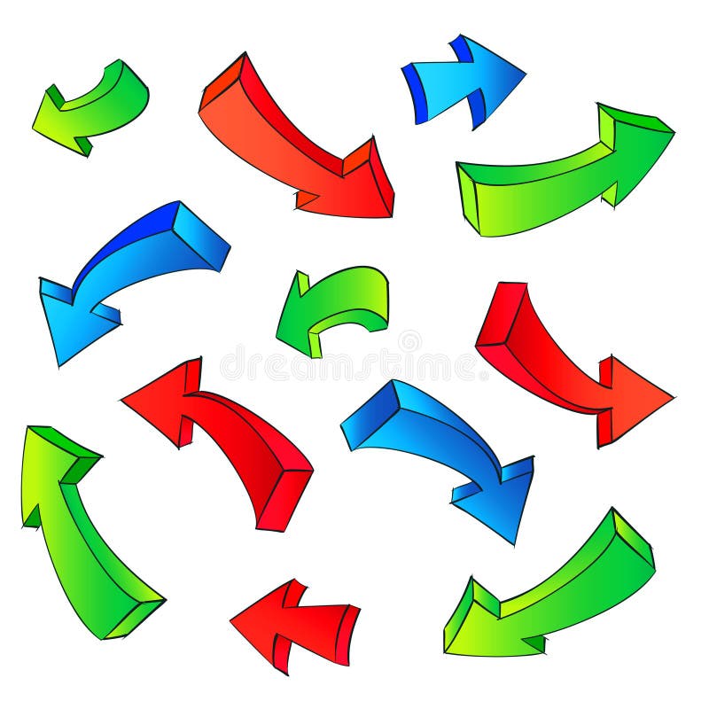 3D Arrow Sketchy Design Elements Set Stock Vector - Illustration of ...