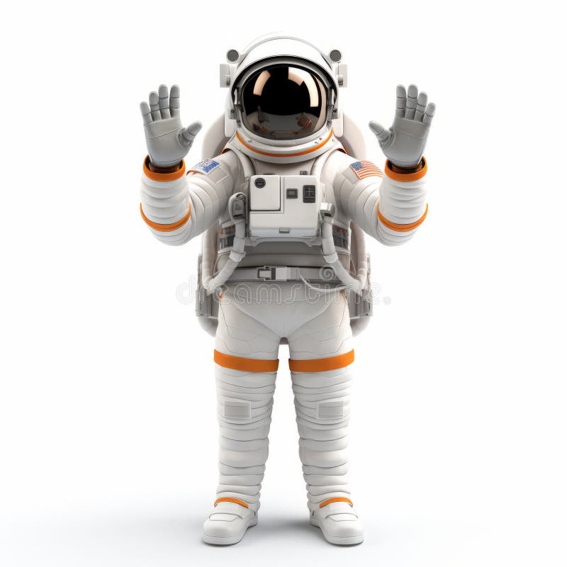 3d Astronaut in Space Suit Waving Hands on White Background Stock ...