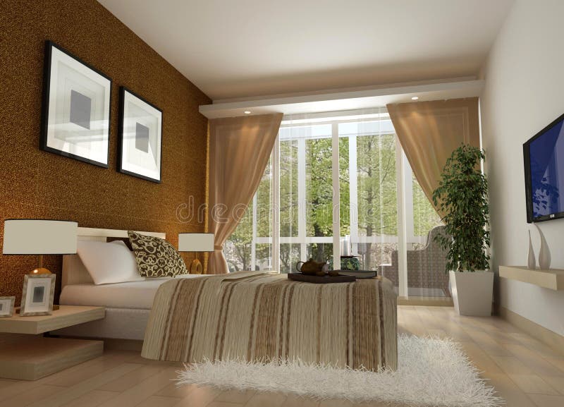 3d bedroom rendering stock illustration. Illustration of modern - 10600147