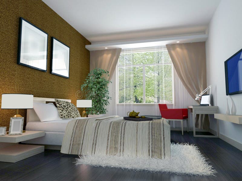 3d bedroom rendering stock illustration. Illustration of minimalism ...