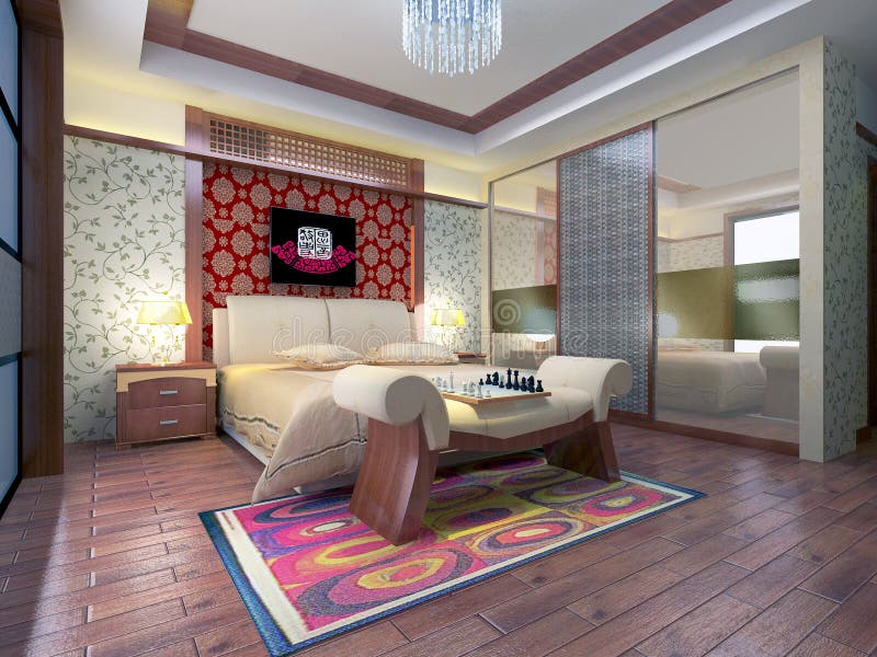 3d bedroom rendering stock illustration. Illustration of bedroom - 13924848