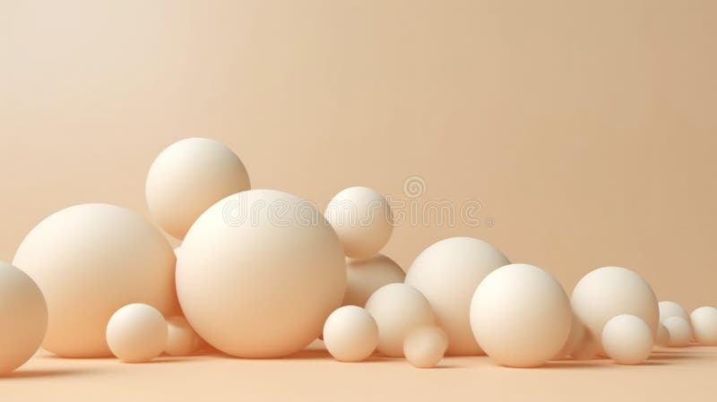 3D Beige Spheres of Different Sizes and Transparency. Pastel Colour ...