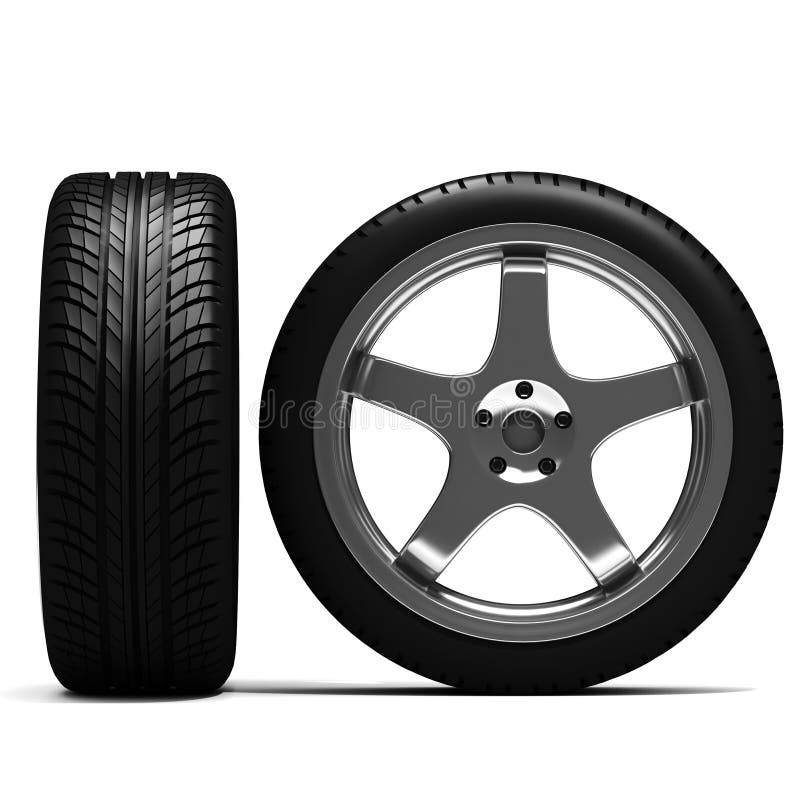 3d Black Tyres and Alloy Wheel Stock Illustration - Illustration of ...