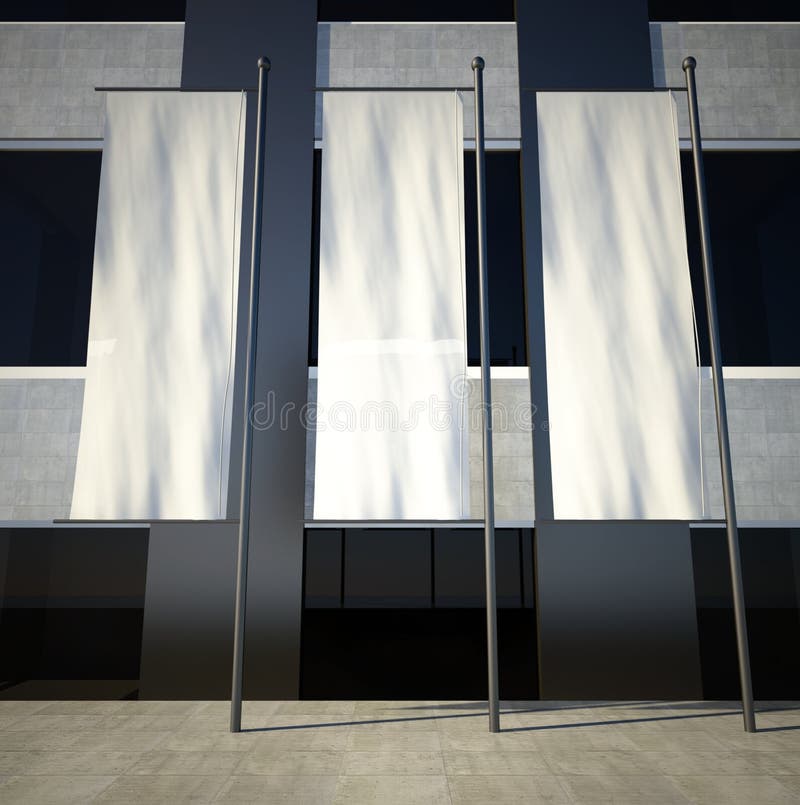 3d Blank Empty Advertising Flags on Building Wall Stock Image - Image ...