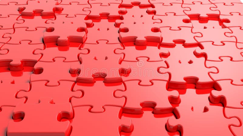 Abstract Red Puzzle Pieces Background with One White Stock Illustration ...