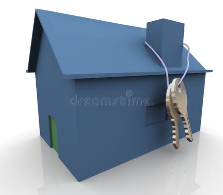 3d blue house and keys stock illustration. Illustration of architecture ...