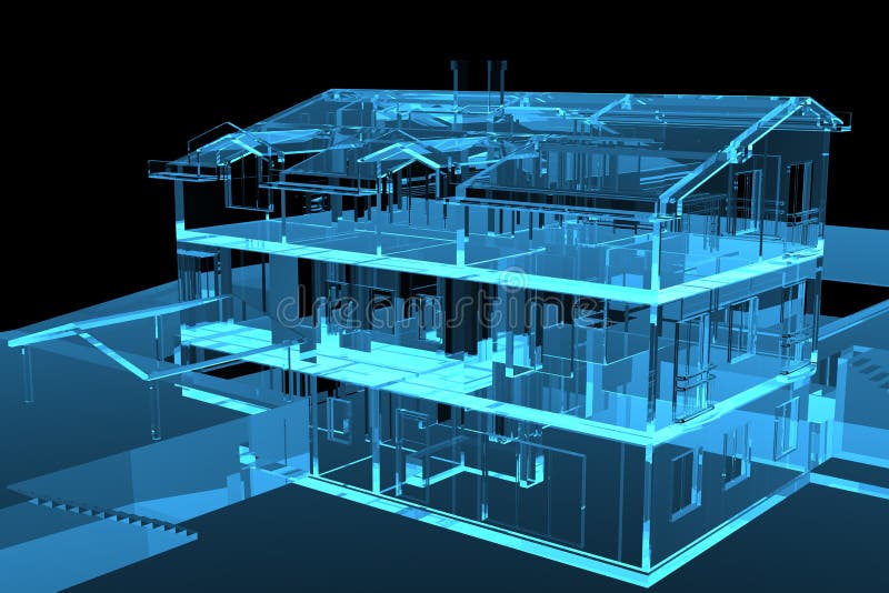 3D blue transparent house stock illustration. Illustration of dreams ...