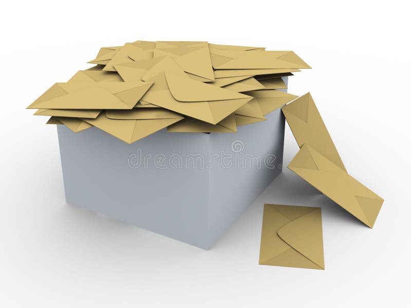 3d box full of envelopes stock illustration. Illustration of bulk ...