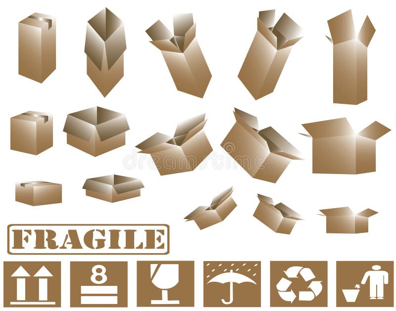 3d Brown Cardboard Boxes and Sign Collection Stock Vector ...