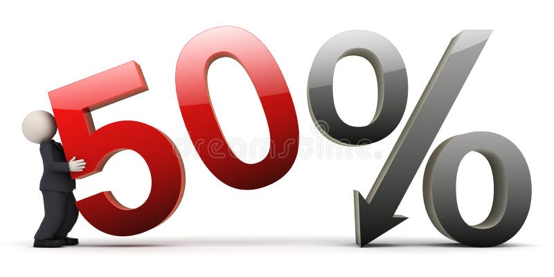 3d Business Man with 50 Percent Sign Stock Illustration - Illustration ...