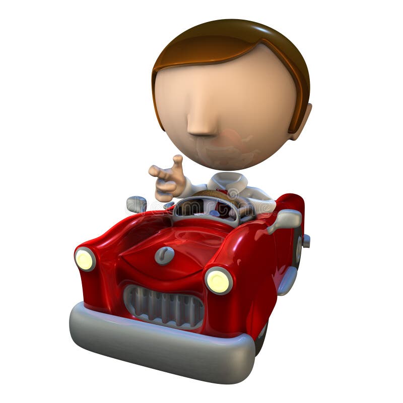 3d Business Man Character in a Red Car Stock Illustration ...