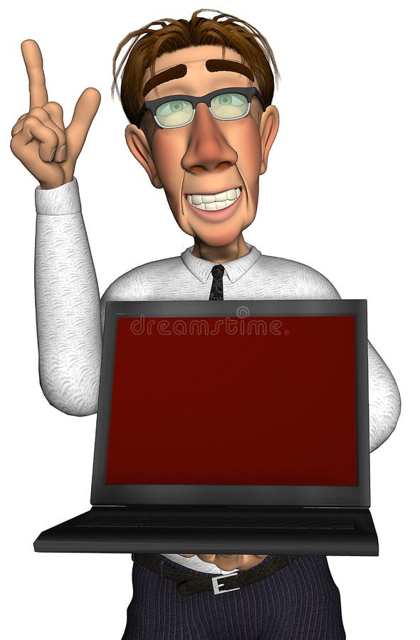3d Business Man Laptop Cartoon Stock Illustration - Illustration of ...