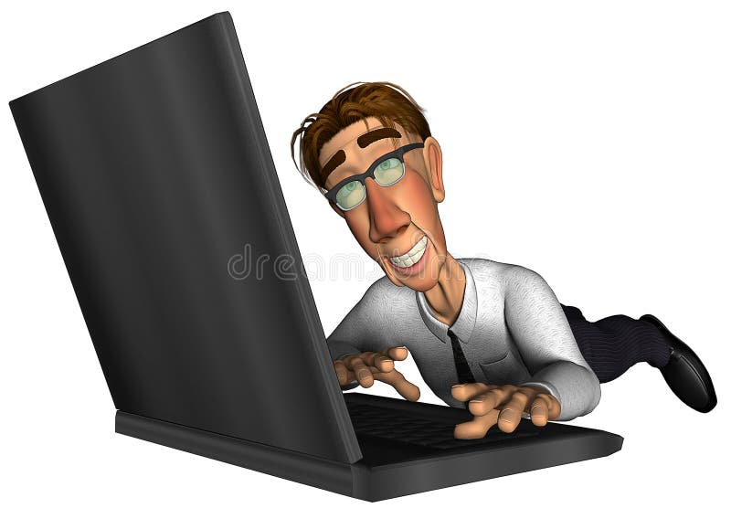 3d Business Man Working on Laptop Cartoon Stock Illustration ...