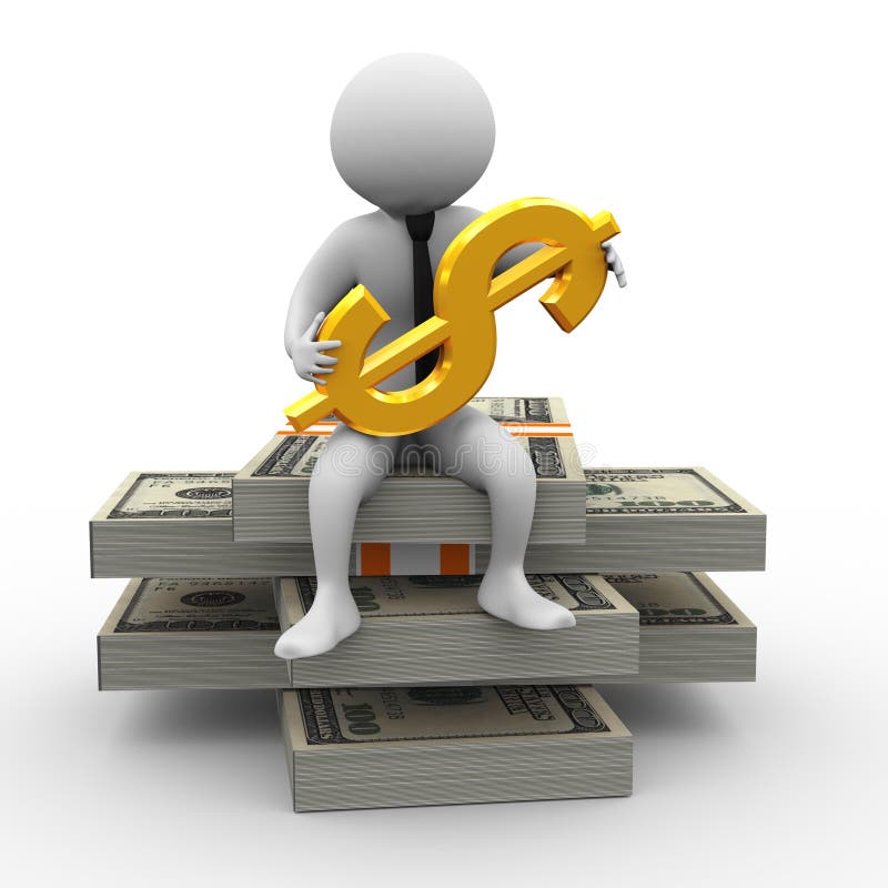 3D Human sitting on money stock illustration. Illustration of currency ...