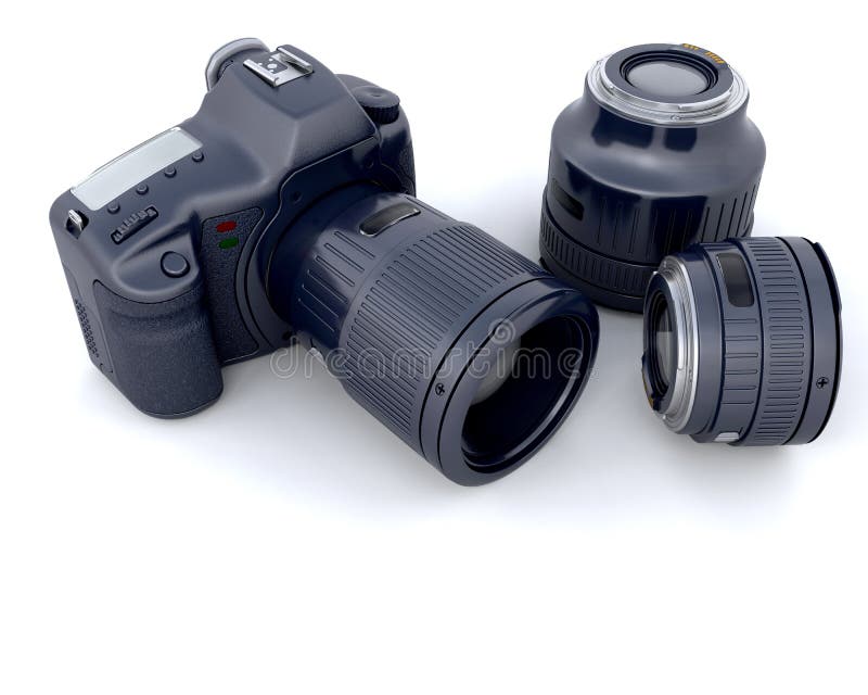 3D camera with lens stock illustration. Illustration of render - 8588469
