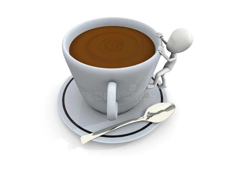 3d Little Man Has a Coffee Break Stock Illustration - Illustration of ...