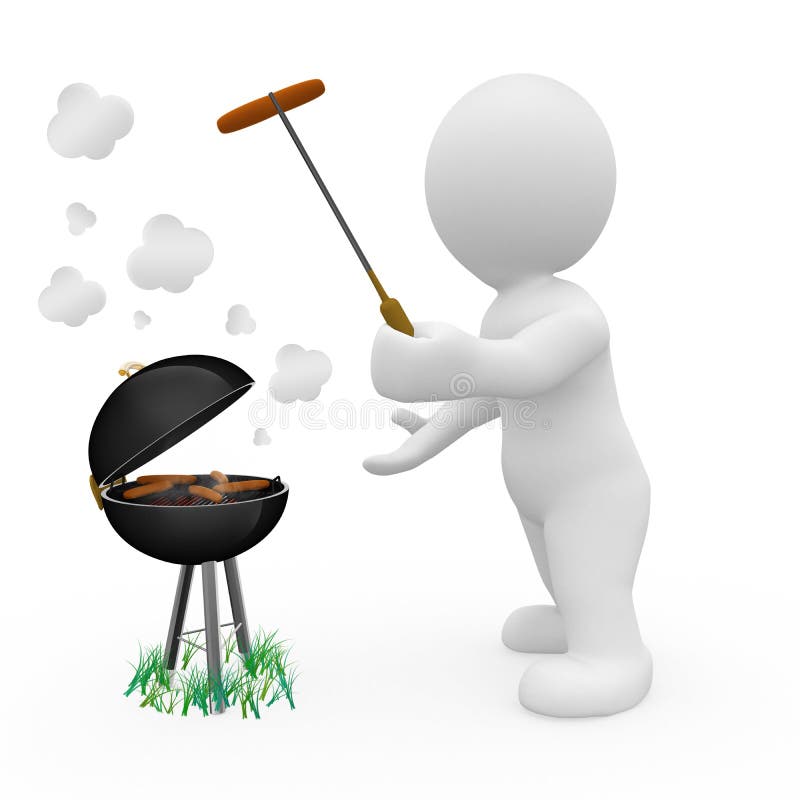 3D Character Cooking Food in Barbeque Stock Illustration - Illustration ...