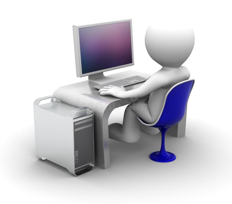 3d Character Working on Computer Stock Illustration - Illustration of ...