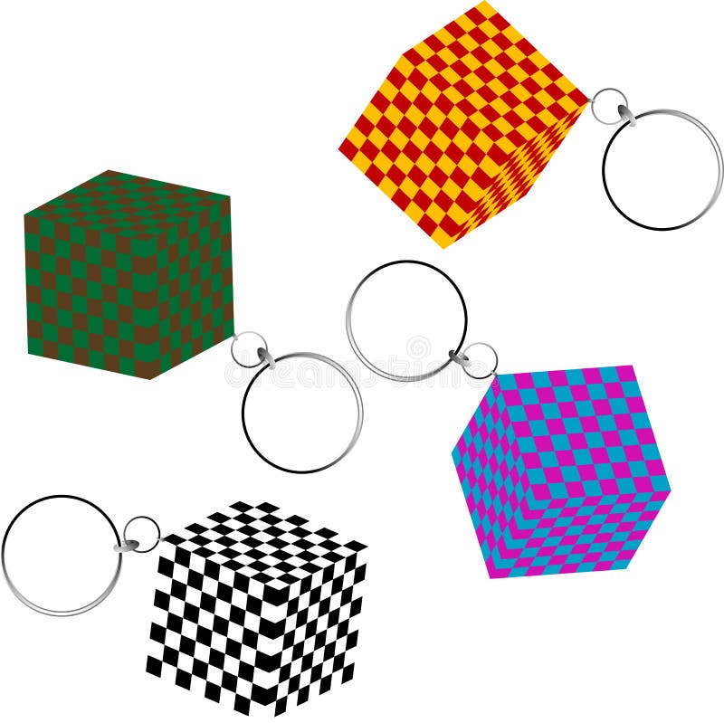 3D Checkered Cubes with Keychains Stock Illustration - Illustration of ...