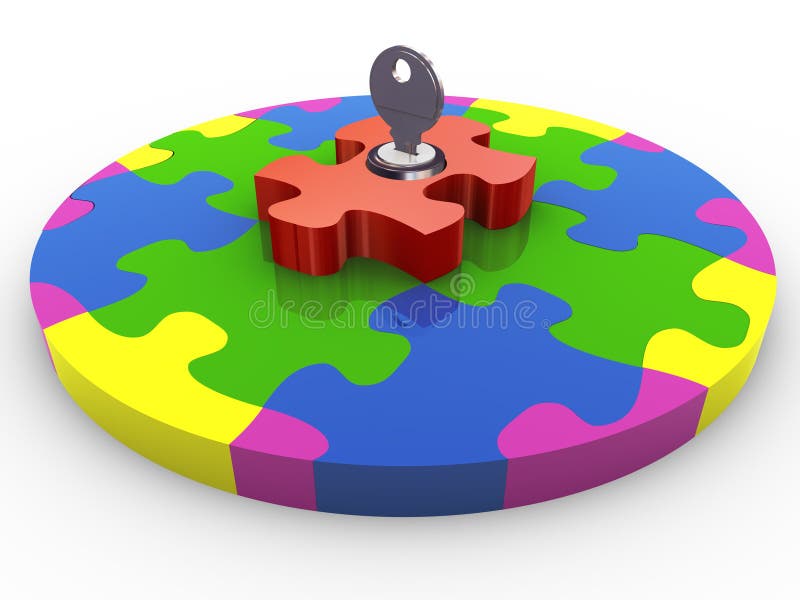 3d Circle Puzzle Lock and Key Stock Illustration - Illustration of ...