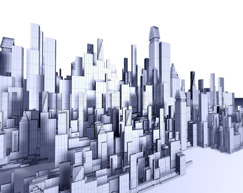 3d Skyline of a Crowd City - Aerial View Stock Illustration ...