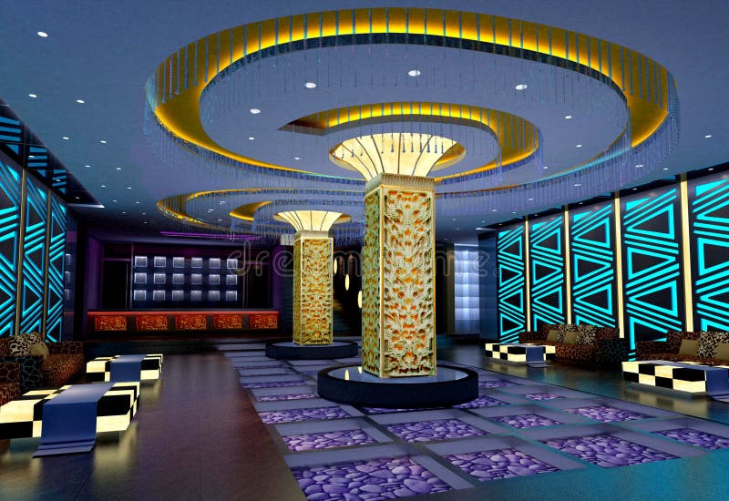 3D club hall, corridor stock illustration. Illustration of architecture ...