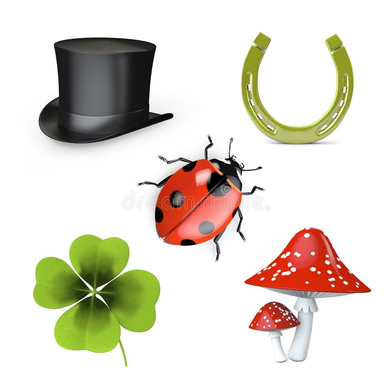 3d Collection of Good Luck Symbols Stock Illustration - Illustration of ...