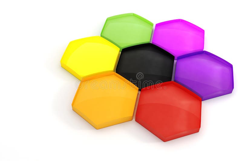 3d Colorful Hexagonal Puzzle Pieces Stock Illustration - Illustration ...