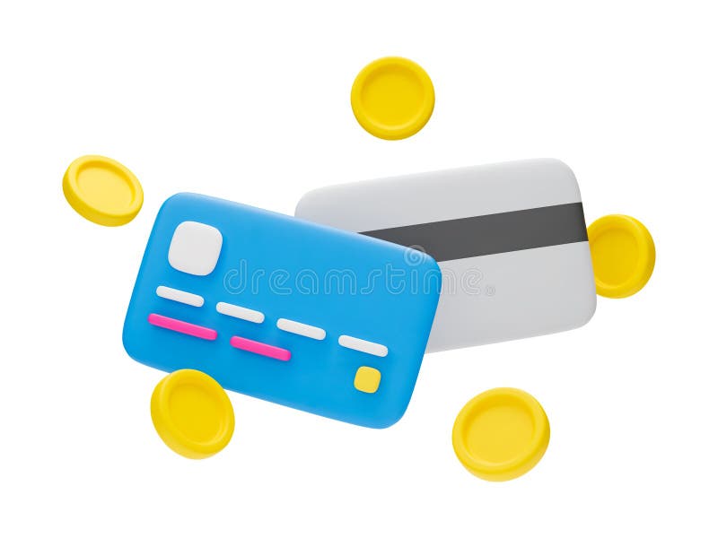 3D Credit or Debit Card with Golden Coins Floating Stock Vector ...