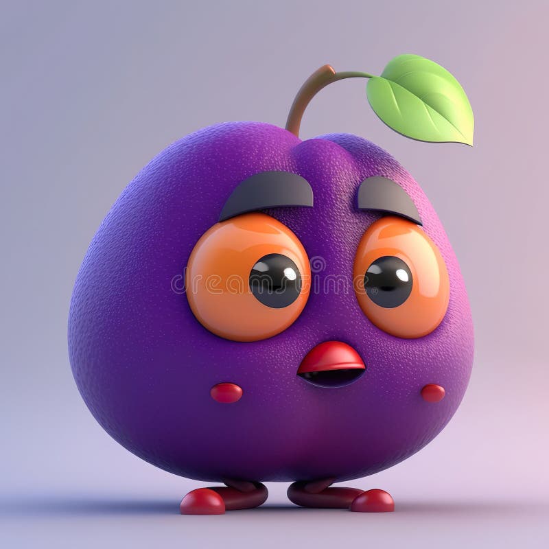 3D Cute Plum Fruit Cartoon Character Stock Illustration - Illustration ...