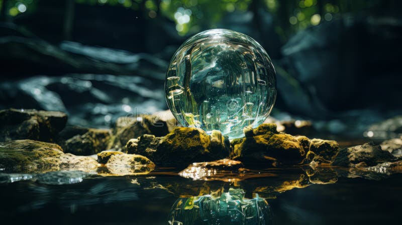 3D Drop of Water with Reflection of Nature Inside with Backdrop of ...