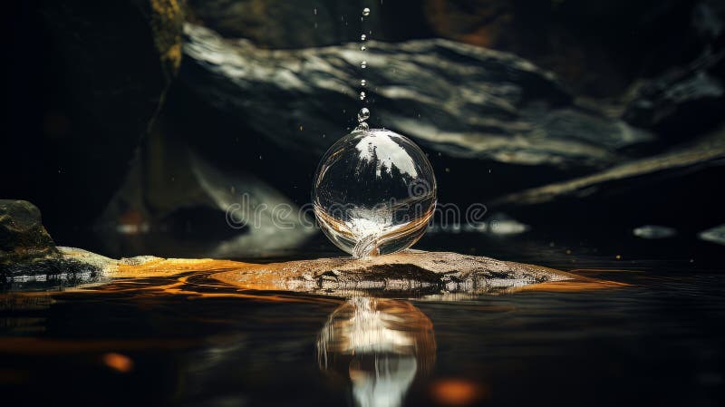 3D Drop of Water with Reflection of Nature Inside with Backdrop of ...