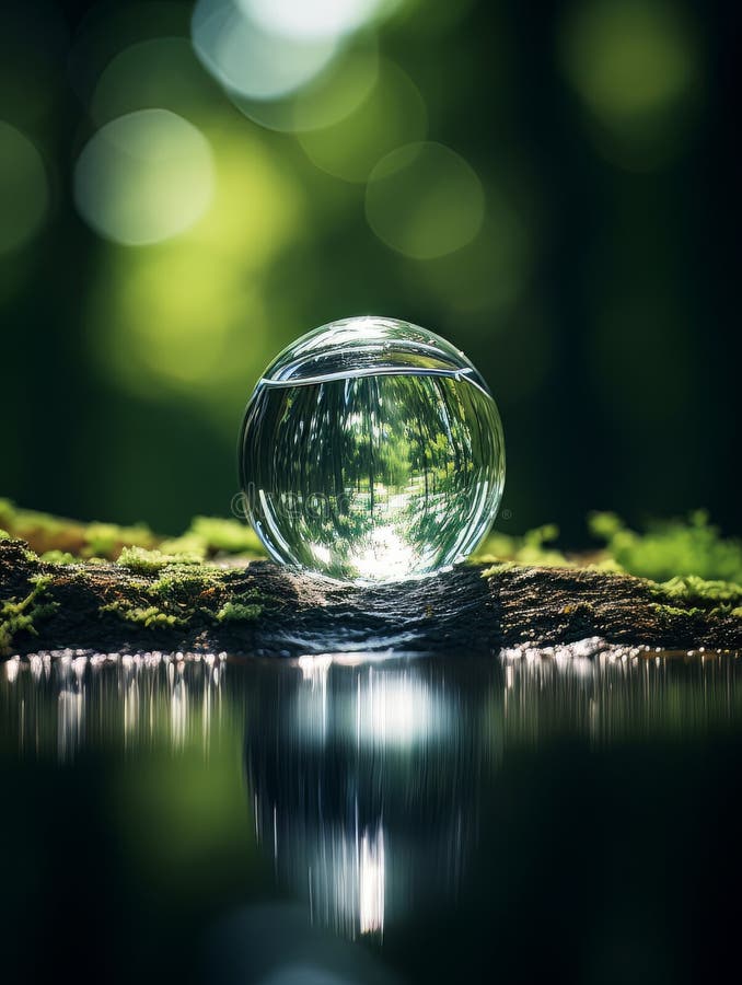 3D Drop of Water with Reflection of Nature Inside with Backdrop of ...