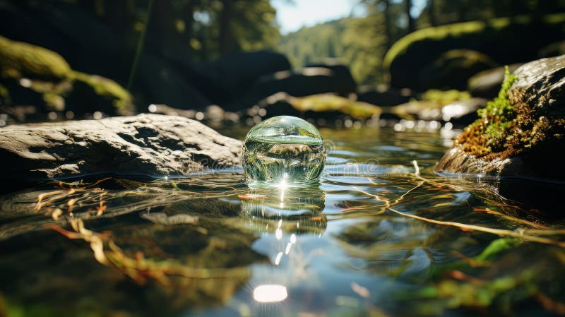 3D Drop of Water with Reflection of Nature Inside with Backdrop of ...